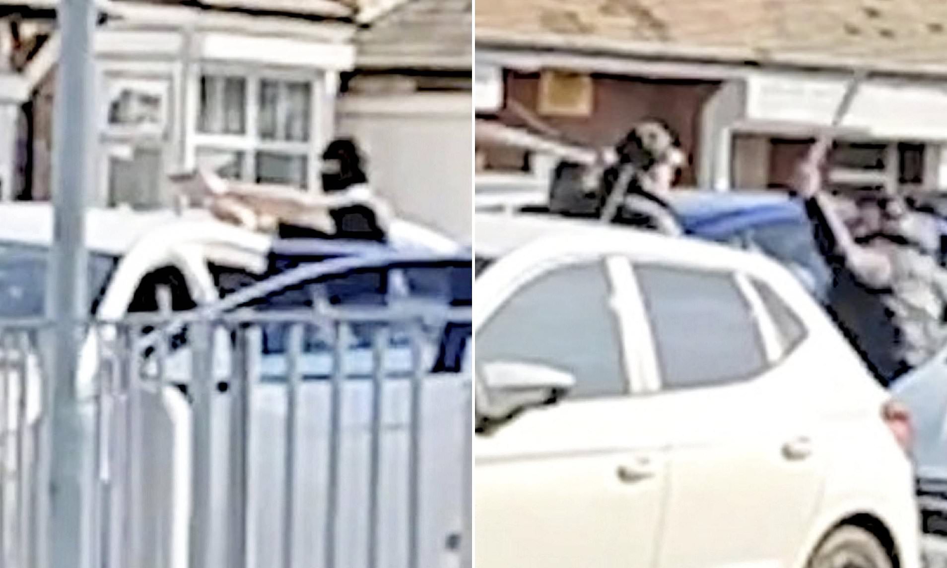 Moment thugs wield machetes and fire a gun during vicious street brawl ...