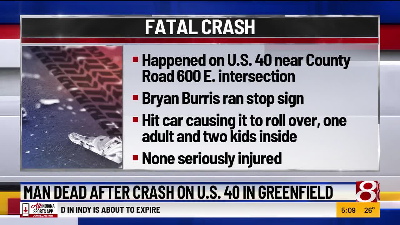 Man dead after crash on US 40 in Greenfield, Indiana