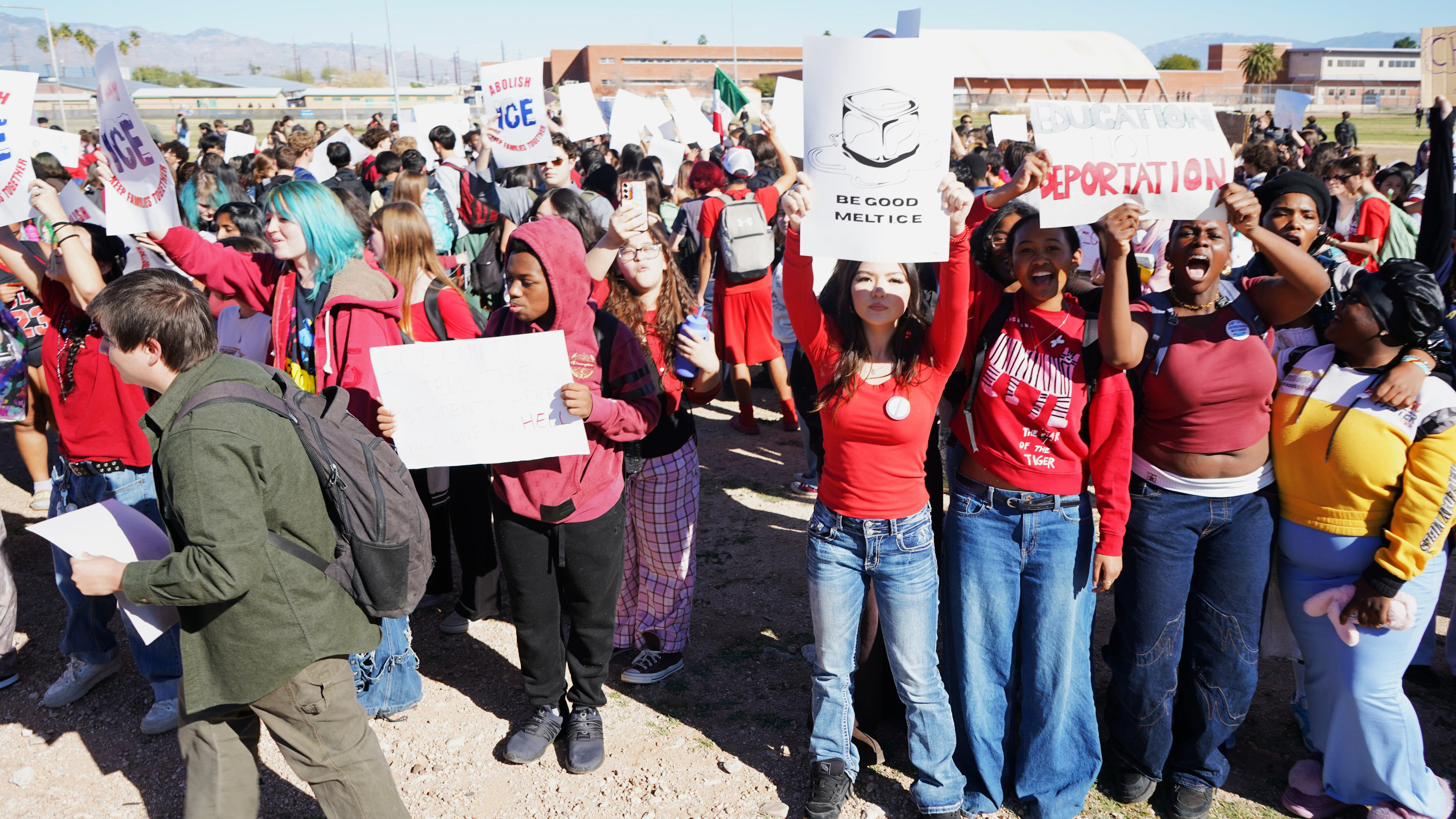 Students across Tucson walk out of class to protest Trump ...