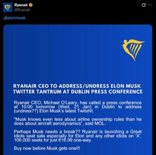 Airline launches Great idiots sale after Elon Musk threatens to buy and ...