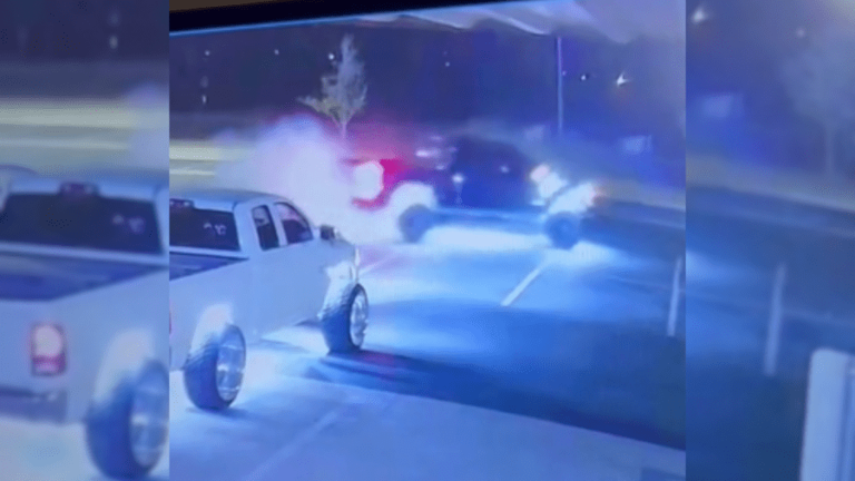 Video: Security video shows truck doing donuts at The Shed Market