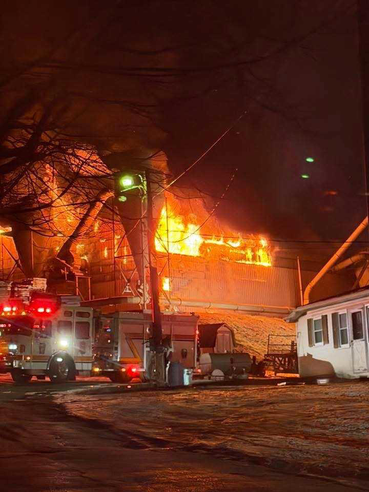 Crews respond to four-alarm fire at pallet company in Juniata County