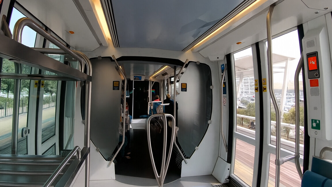 Inside Dubai Marina tram during a regular ride