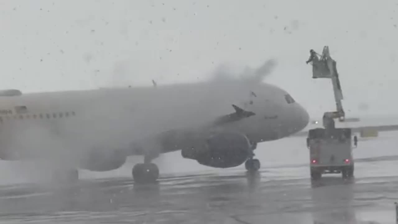Delta Boeing 717 de-iced during heavy lake-effect snow in Rochester ...