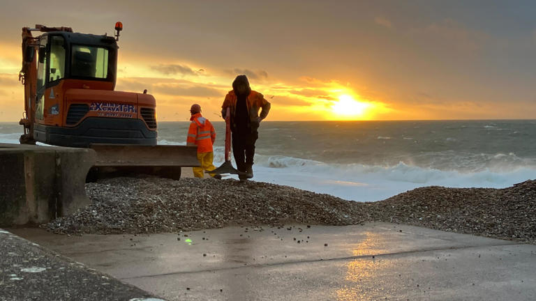 Shingle returned to beach after Storm Goretti