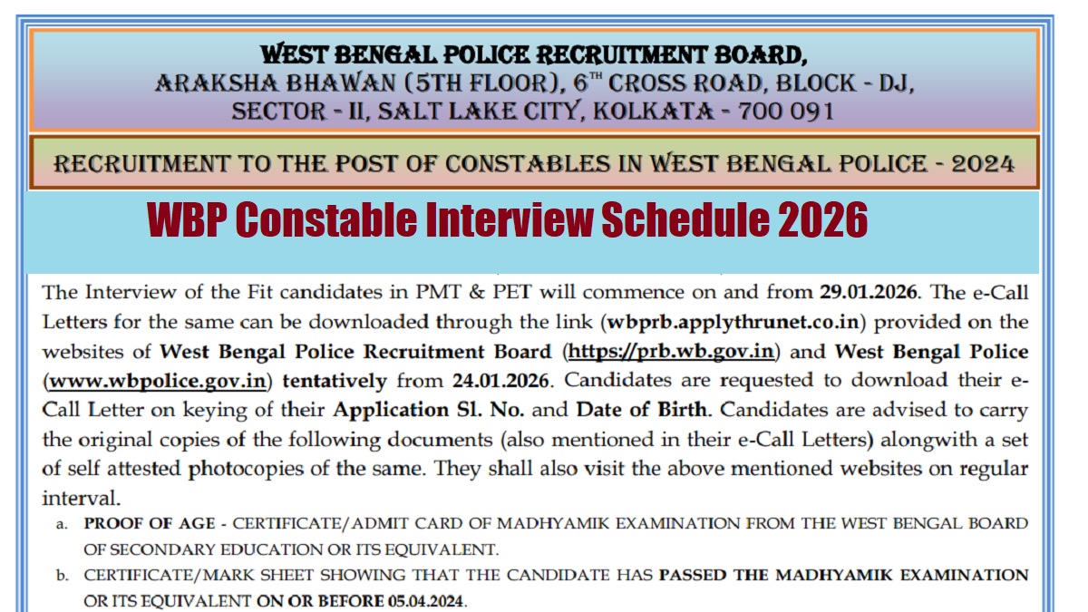 WBP constable interview dates 2026 out: Check official notice & call ...
