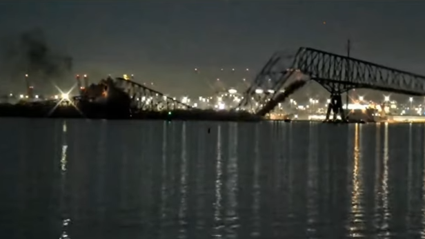 A ship hit the bridge and cars fell straight into the river