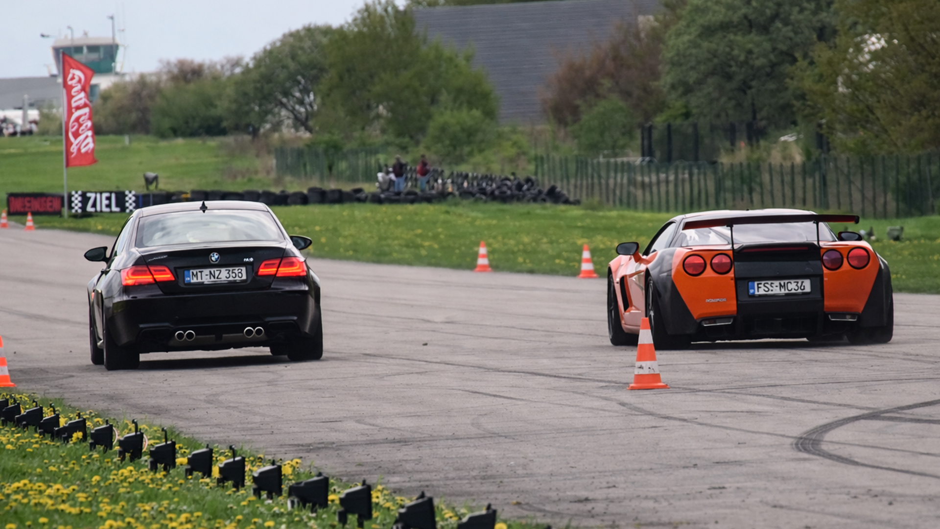 Straight line race with BMW and Corvette