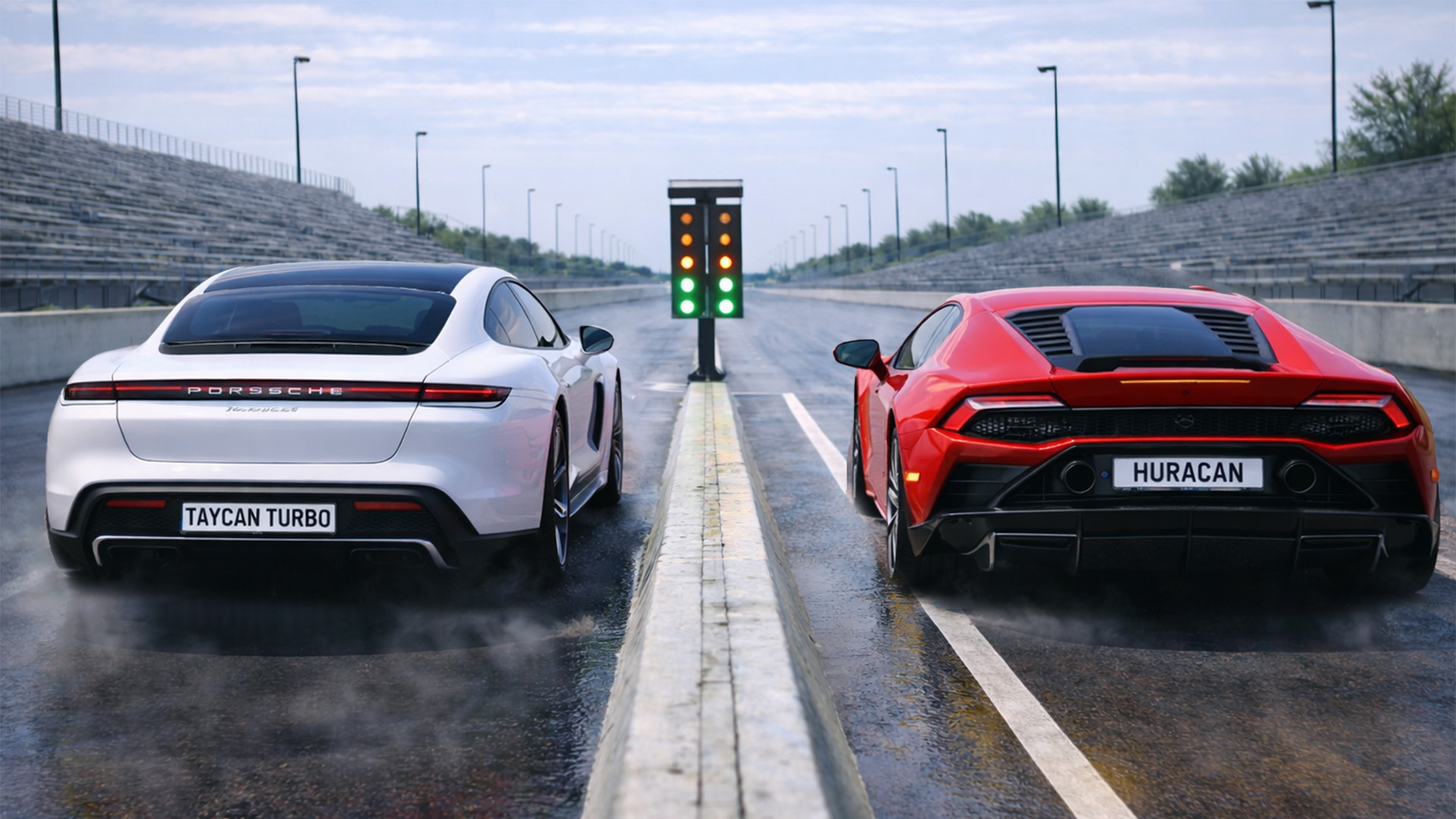 Porsche Taycan Turbo S vs Lamborghini Huracan EVO LP640 drag race