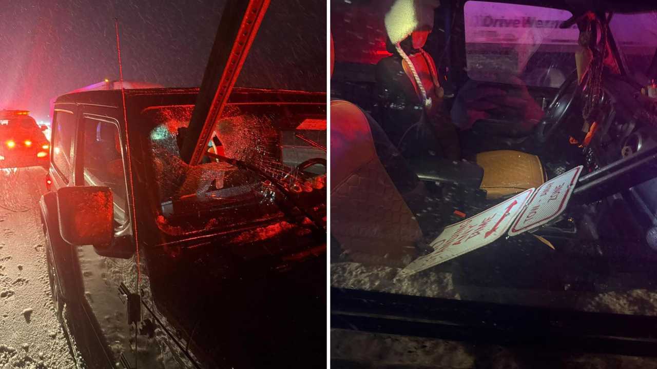 Road sign pierces windshield in Thruway crash in Rockland County after ...