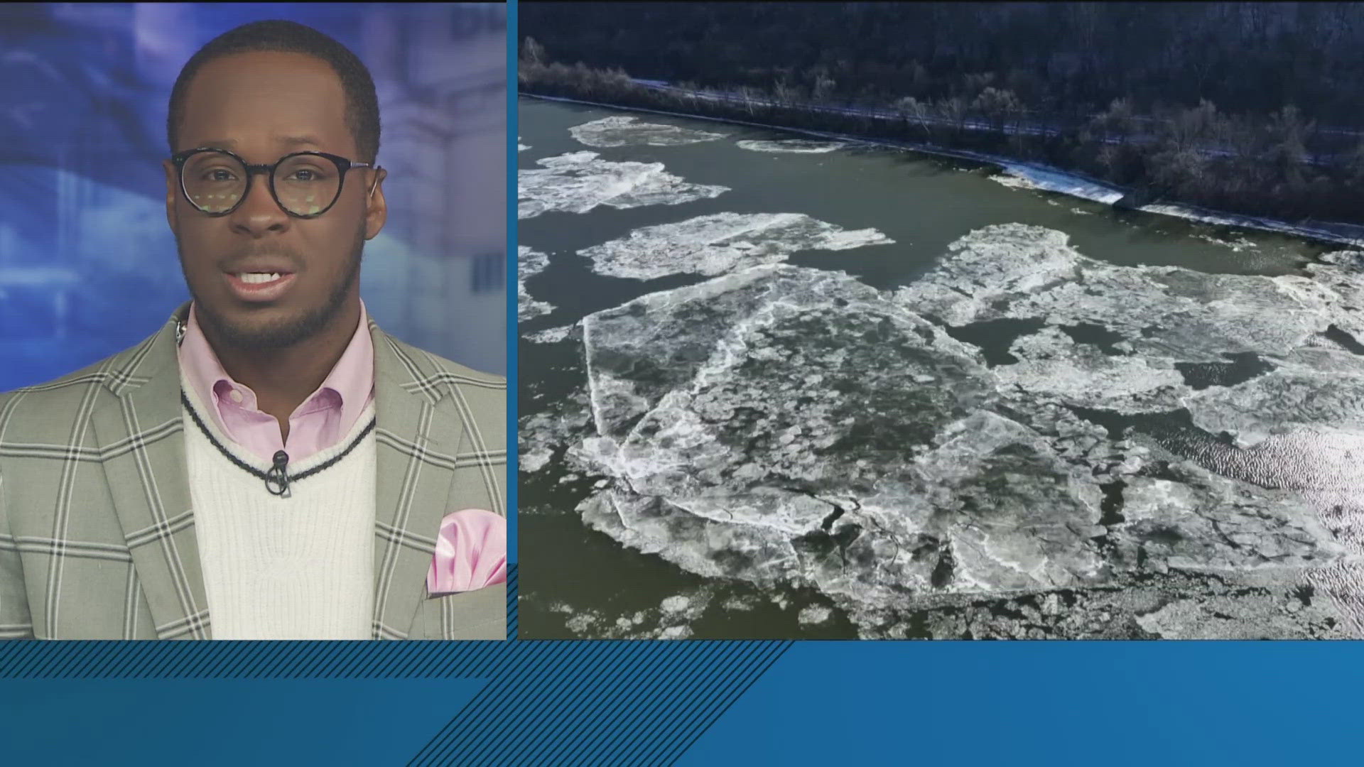 Water treatment plant blocked by ice buildup on river