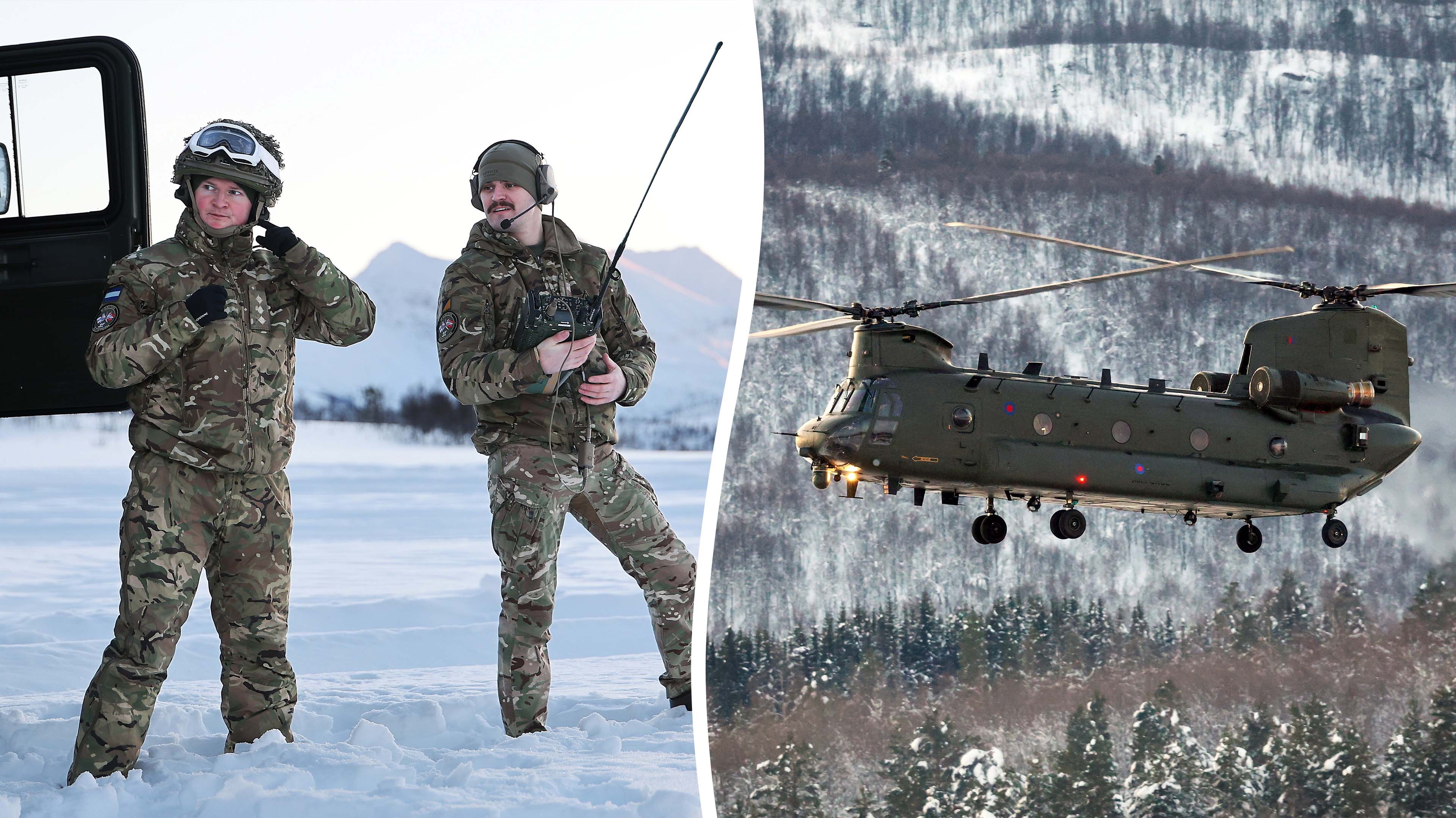 British forces fit snow skis to helicopters as they drill cold-weather ...