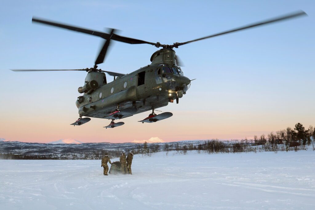 British forces fit snow skis to helicopters as they drill cold-weather ...