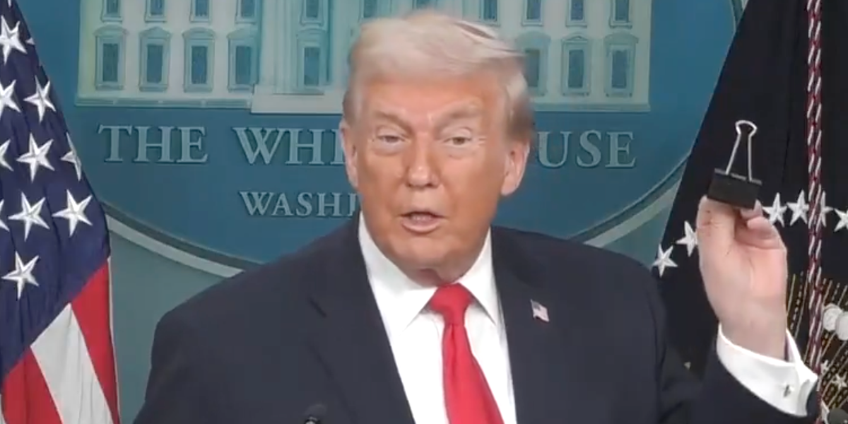 Trump defends himself against menacing binder clip
