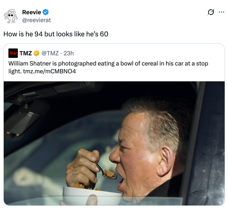 94-year-old William Shatner is going mega viral for eating cereal in ...