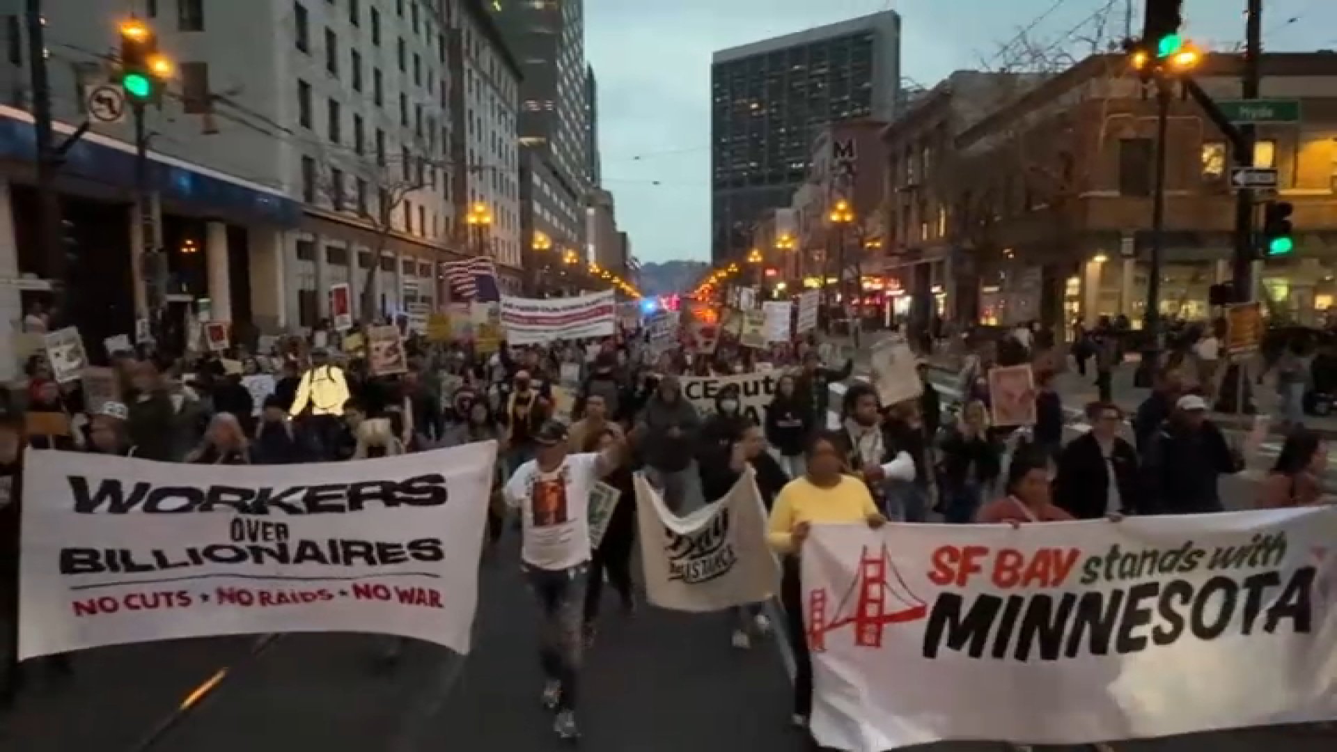 Hundreds march in San Francisco in protest of Trump's first year back ...