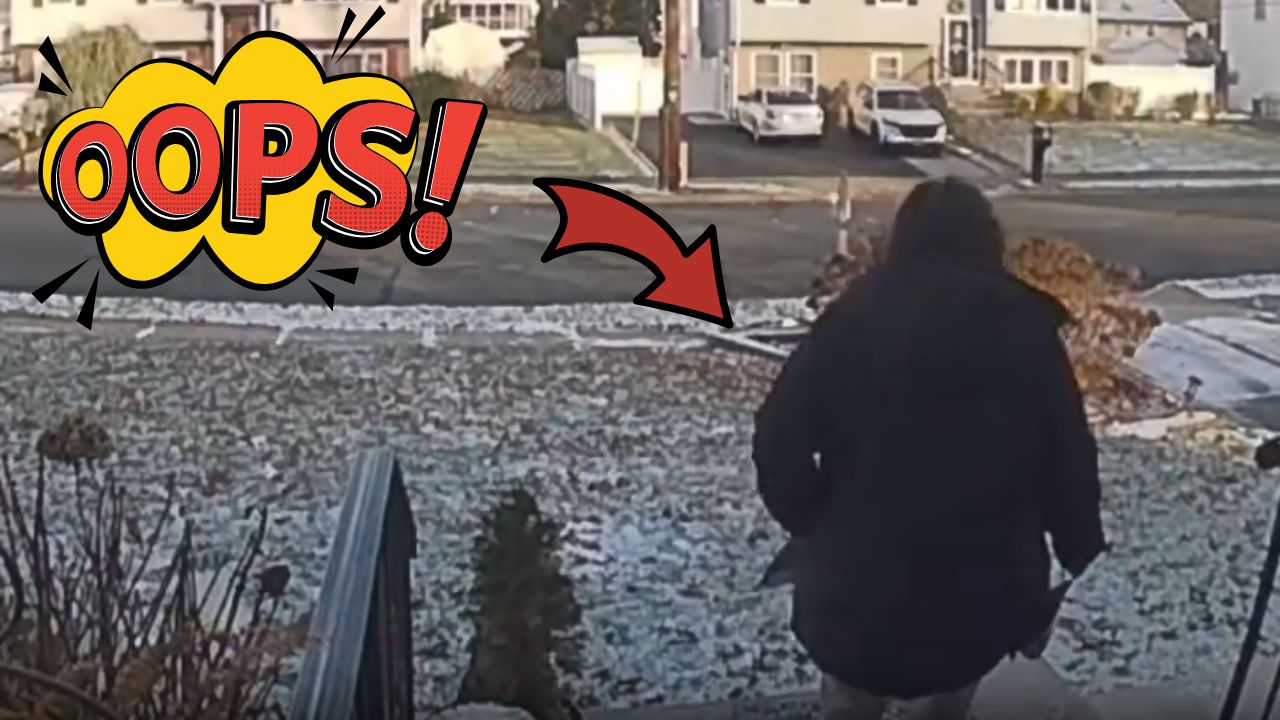 Girl walks outside and slips face first on black ice