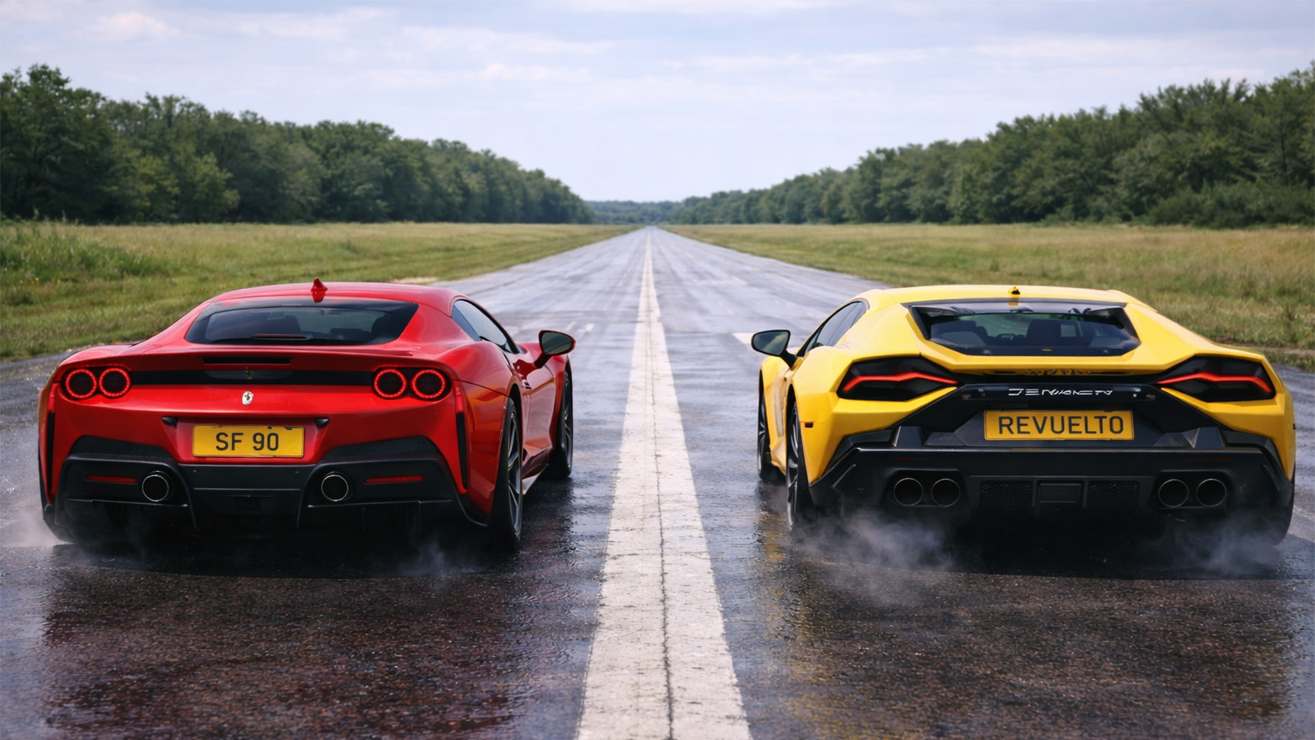Lamborghini Revuelto vs Ferrari SF90 Assetto Fiorano drag race