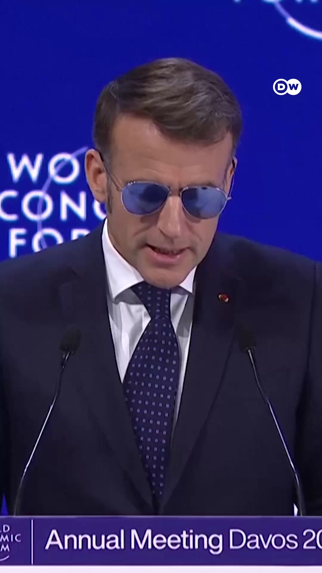 Macron delivers speech wearing sunglasses