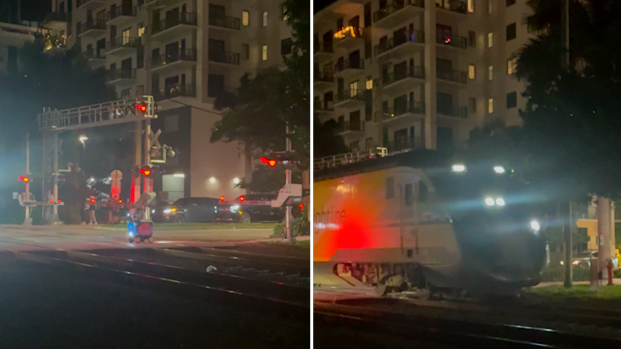 Train demolishes stranded food delivery robot sitting on railroad ...