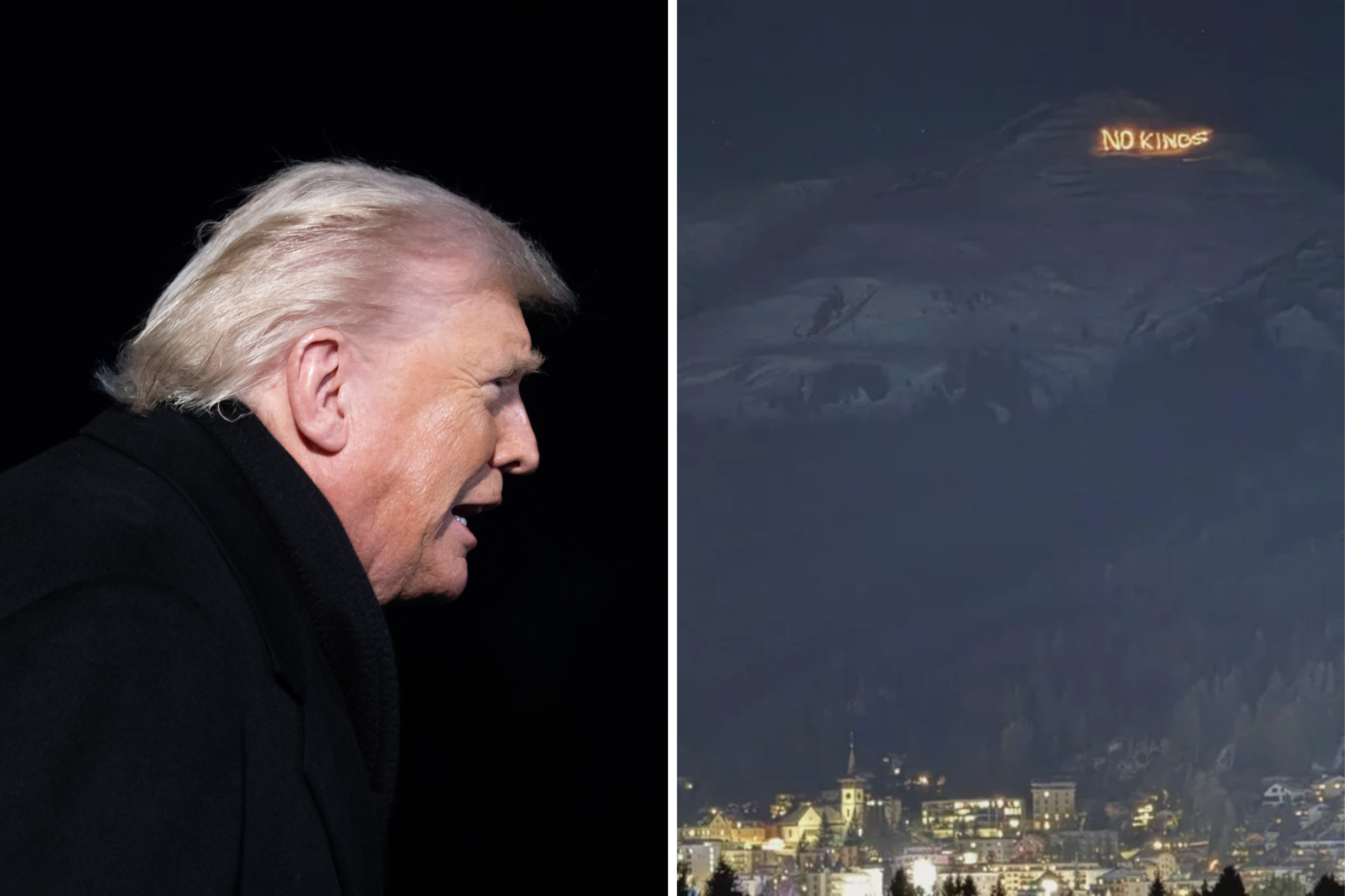 Trump confronted at Davos with giant 'No Kings' message on mountain