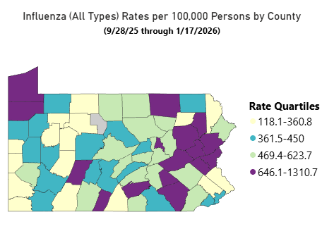 Map: Where are flu cases highest in Pennsylvania?