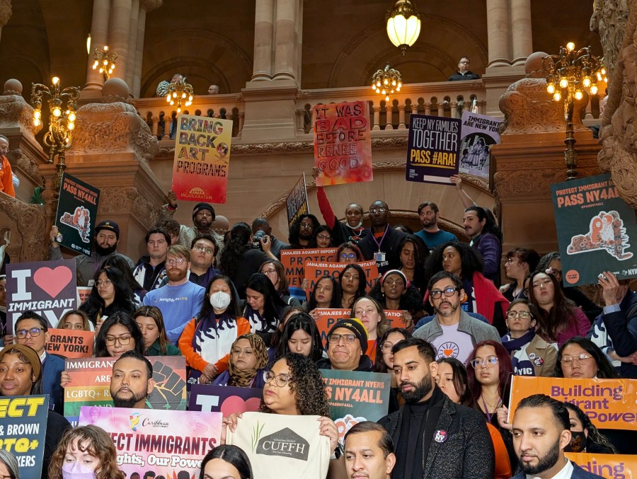 Advocates, Democrats rally in Albany for $175M legal defense against ICE