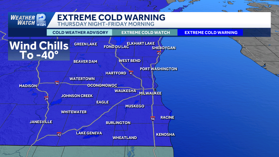 Extreme cold warning: Wind chills to fall as low as 40 below in SE ...