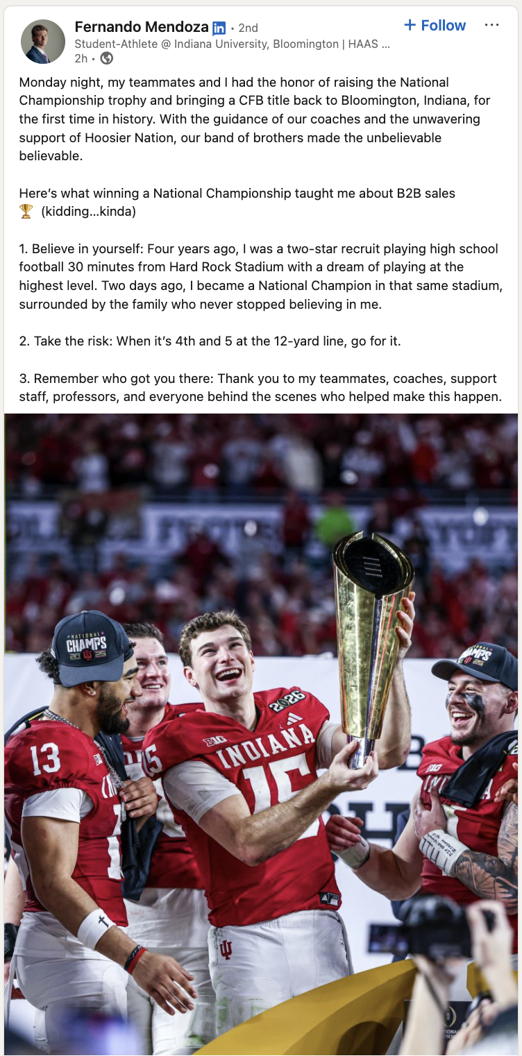 Fernando Mendoza celebrate's Indiana's national championship win with ...