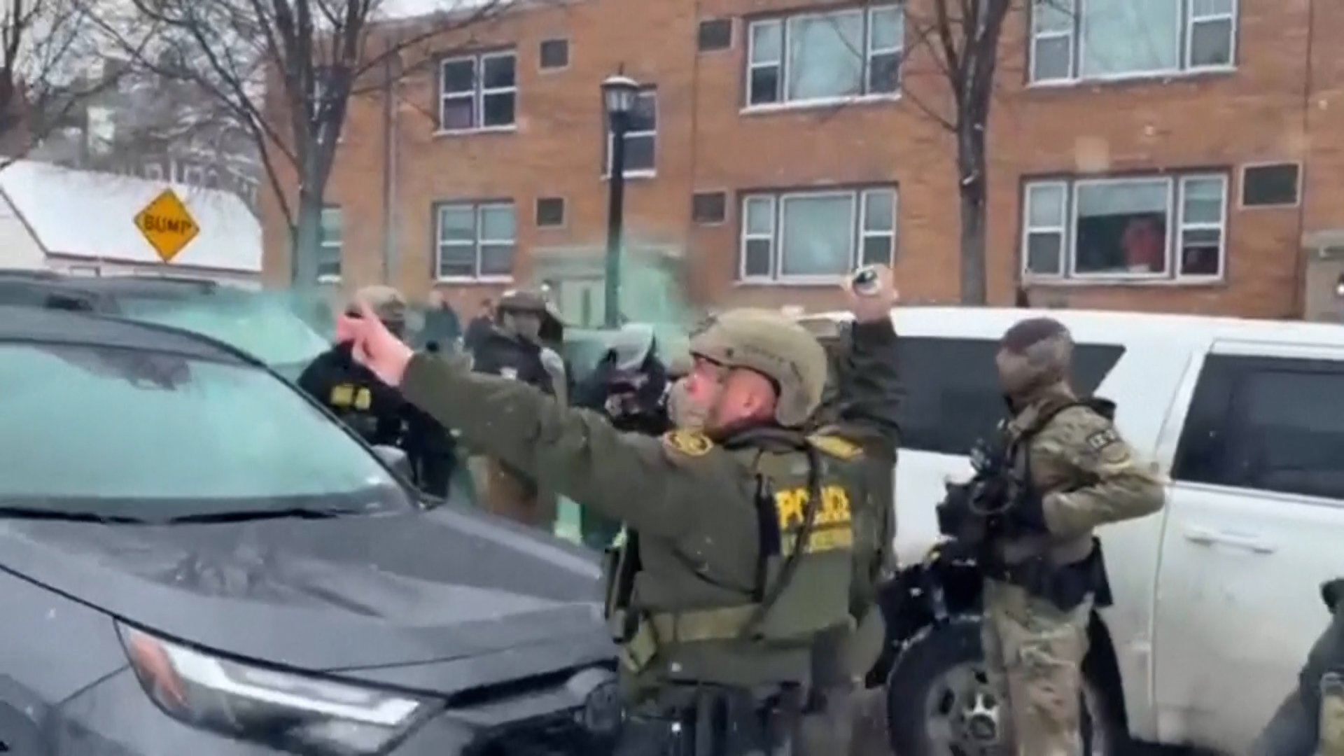 Greg Bovino tosses gas canister at protesters in Minneapolis
