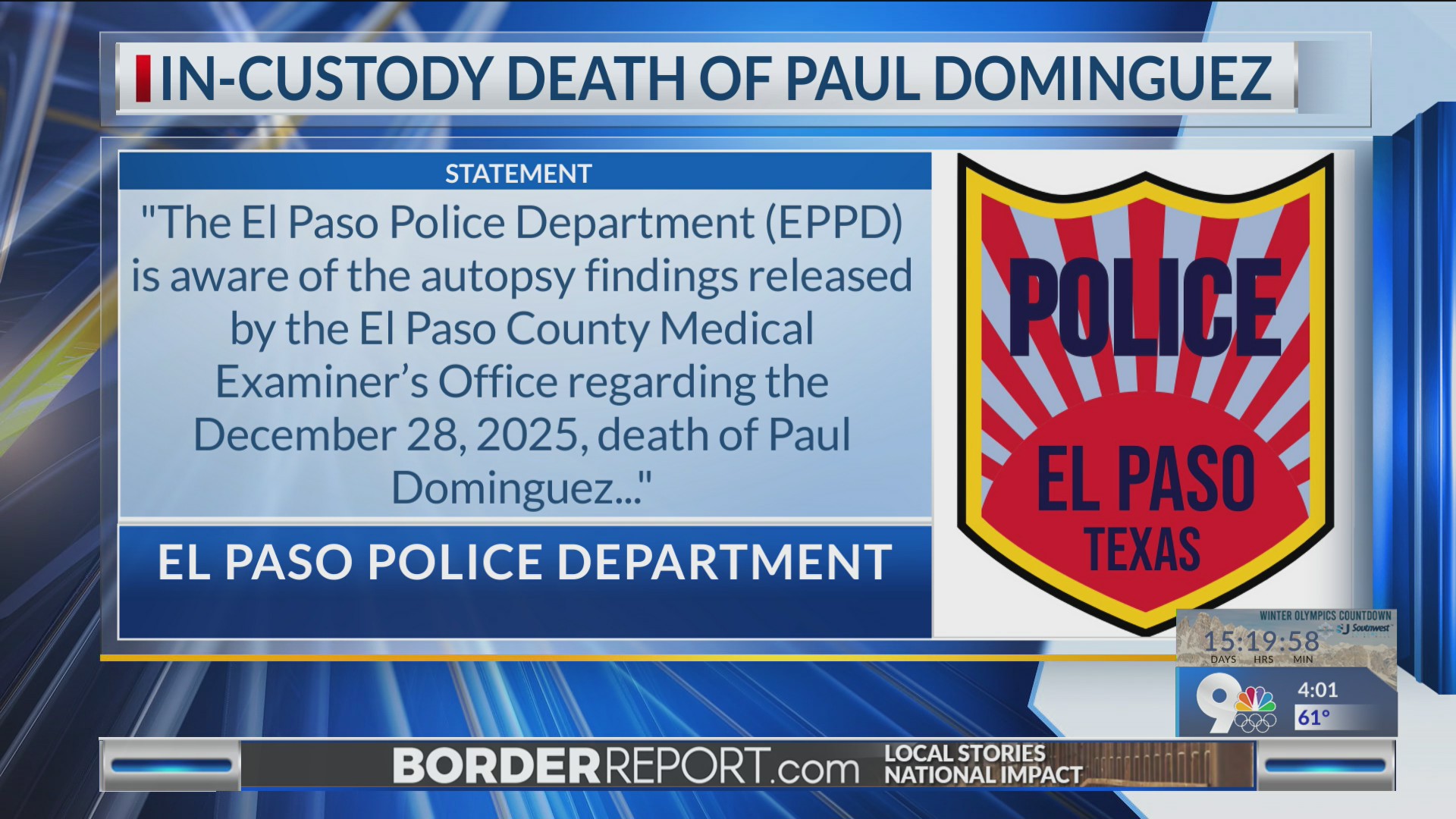 EPPD identifies man who died while in their custody