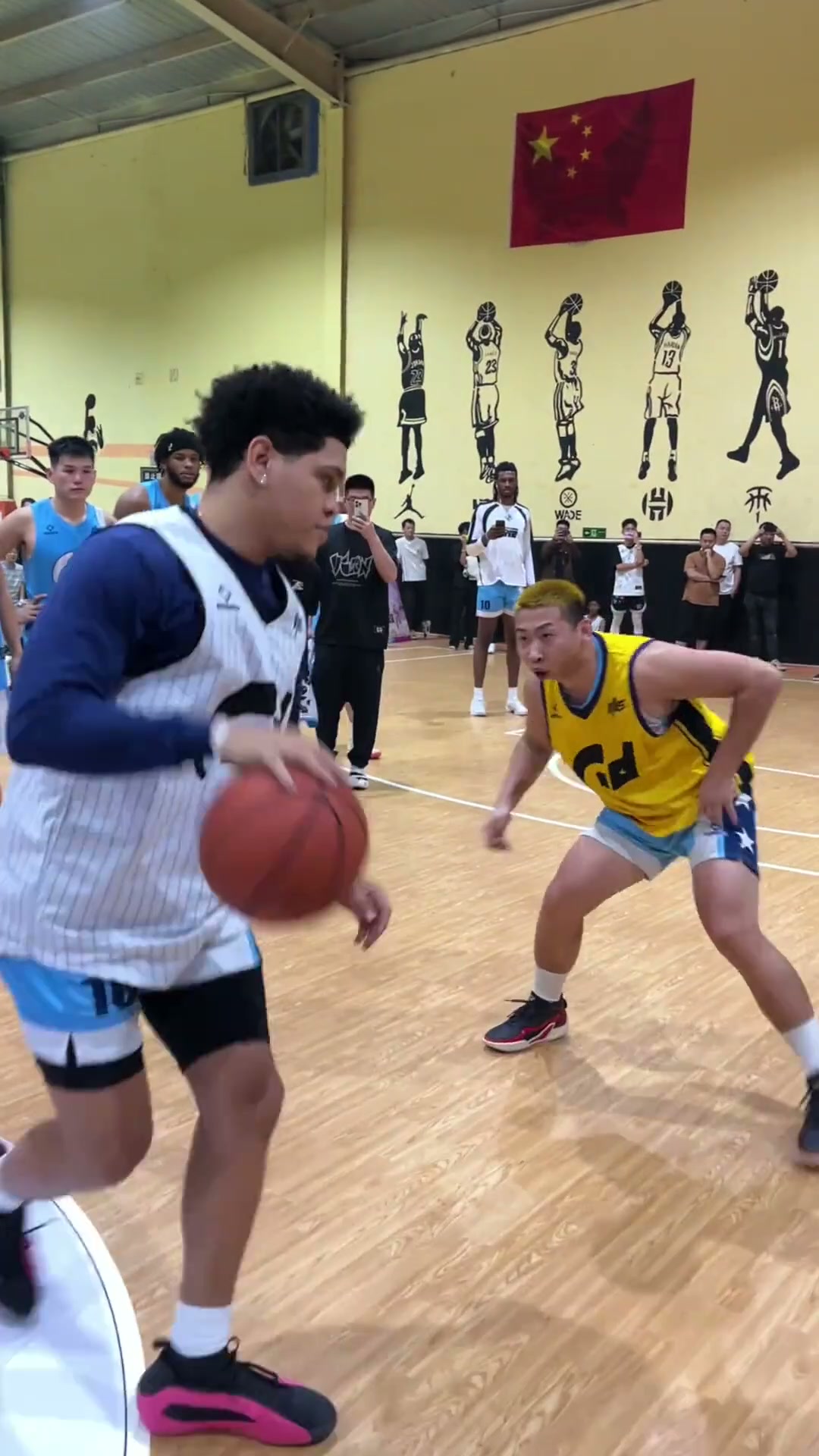 Intense basketball showdown on the court