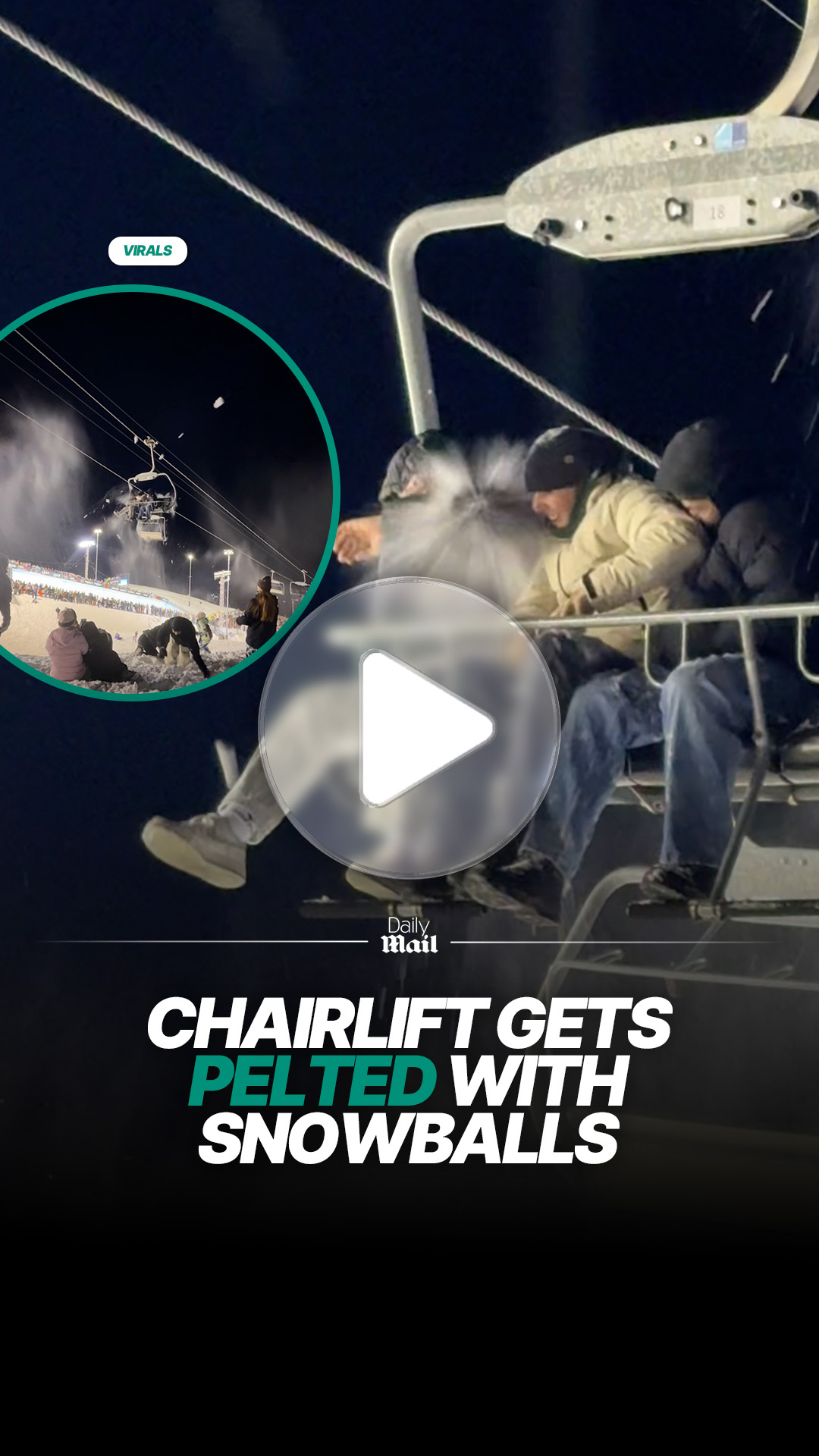 Chairlift riders caught in snowball barrage at ski resort