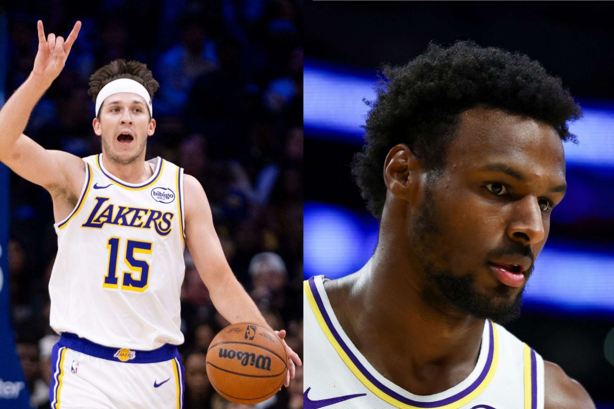 Bronny James appears zoned out as Austin Reaves tries to talk to him