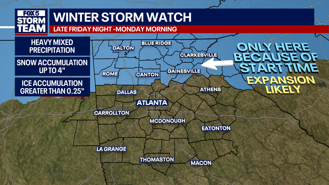 Winter storm watch issued ahead of ice storm in North Georgia this weekend