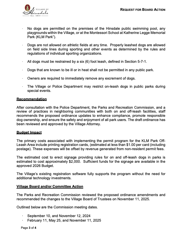 Hinsdale may lift dog ban in local parks