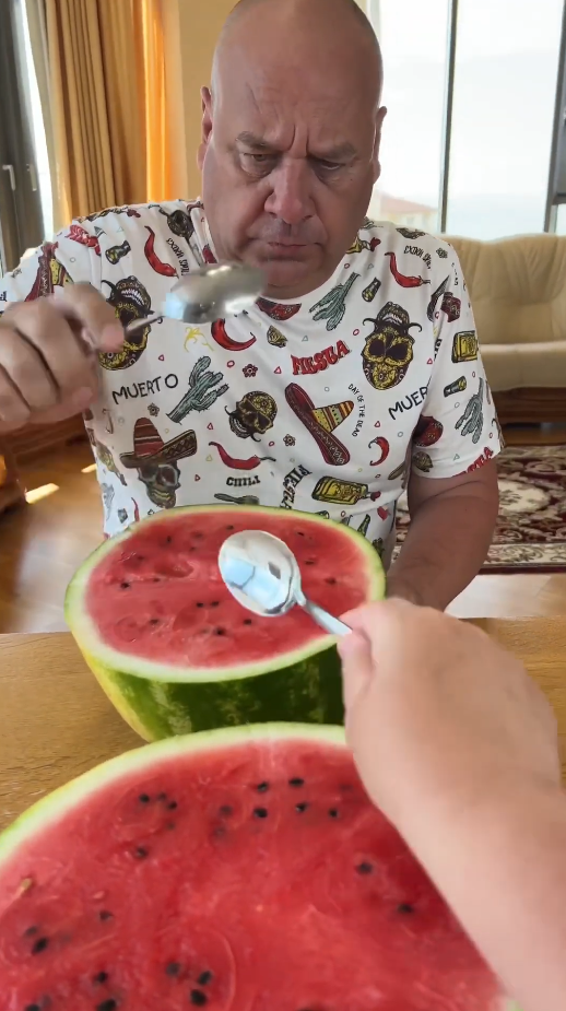Enjoying fresh watermelon together