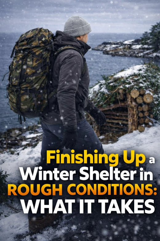 Finishing up a winter shelter in rough conditions: What it takes