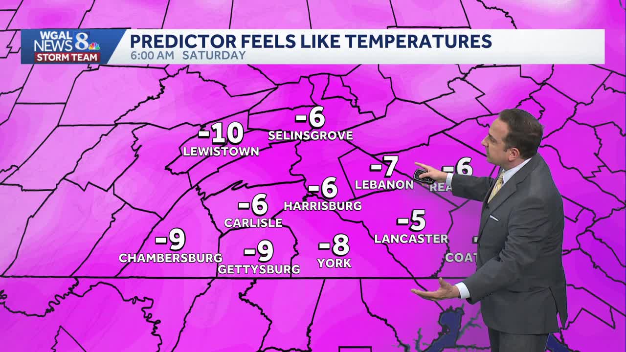 Snow showers taper, Arctic chill arrives, then significant snow Sunday