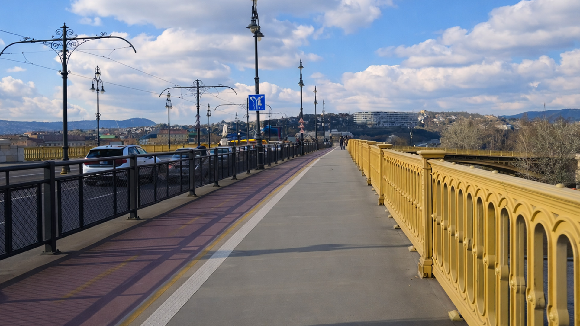 Crossing one of Budapest's oldest bridges