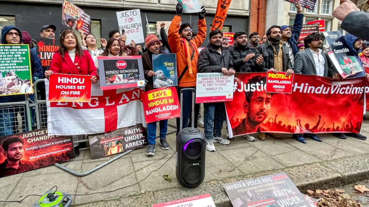 'Stop killing Hindus': Protesters rally outside UK Parliament seeking ...