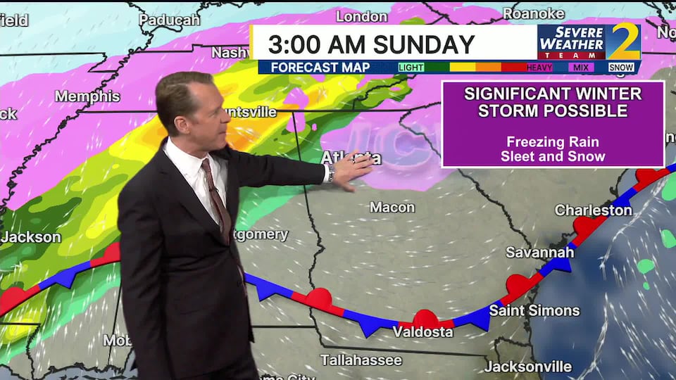 Freezing rain, sleet and snow possible across north Georgia this weekend