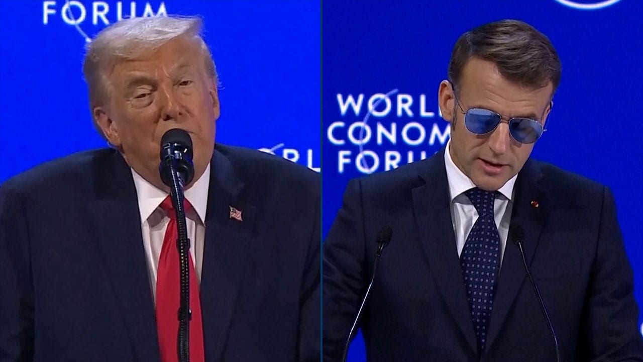 "What the hell happened": Trump mocks Macron's sunglasses in Davos speech