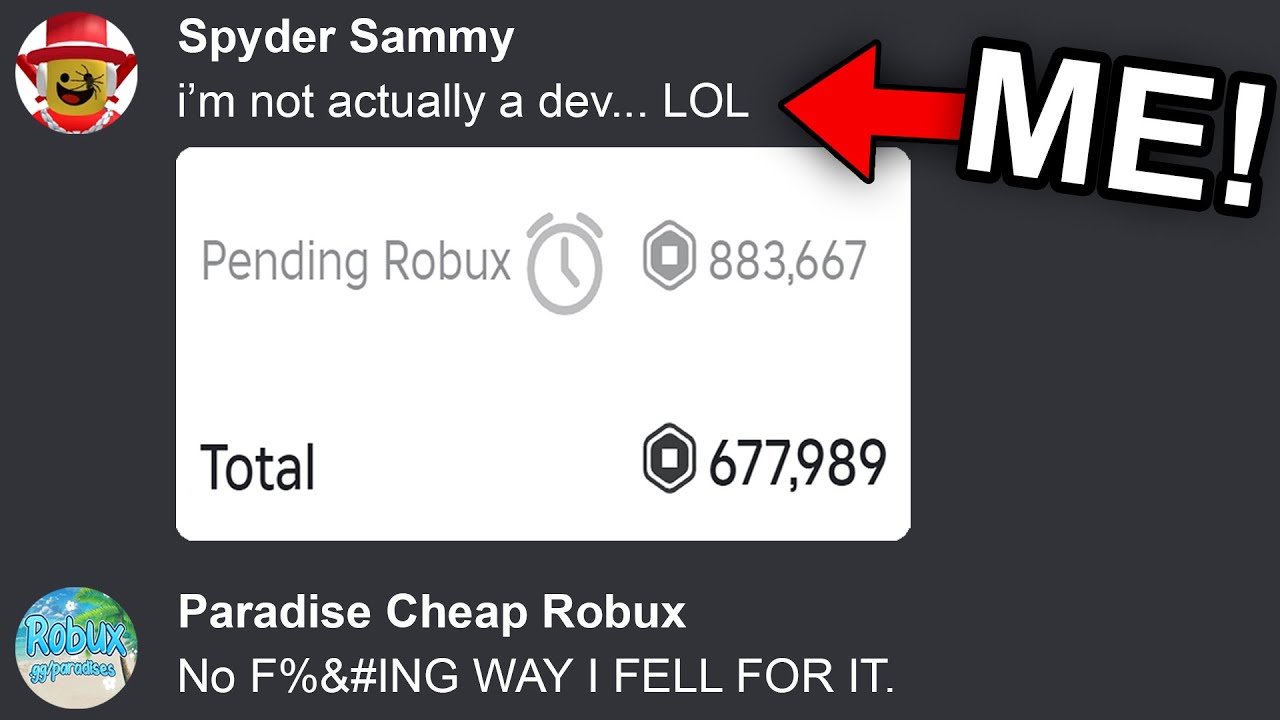I scammed a Robux scam server by pretending to be a developer