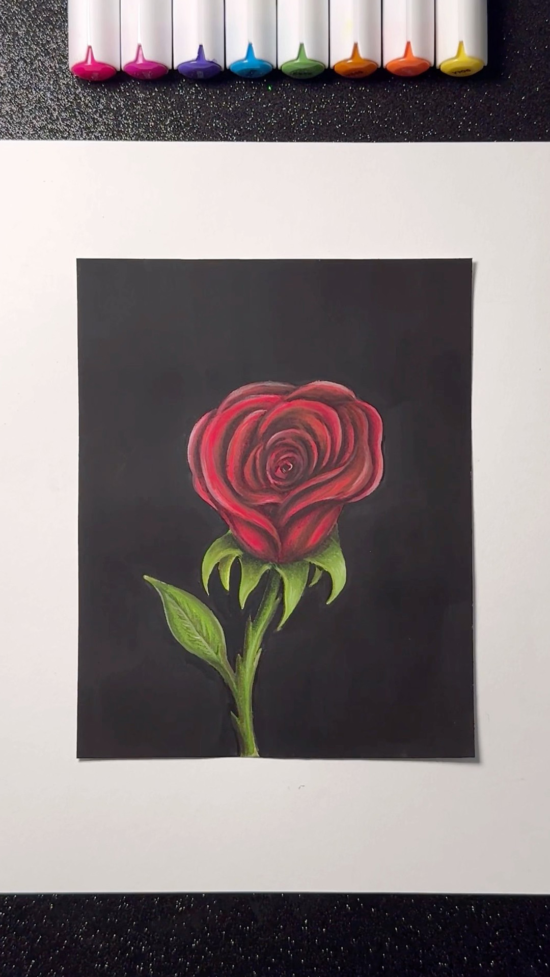 Realistic rose with mixed art supplies