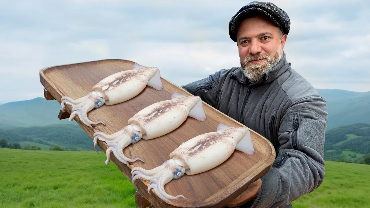 Tender squid seafood cooked easy inside a grill