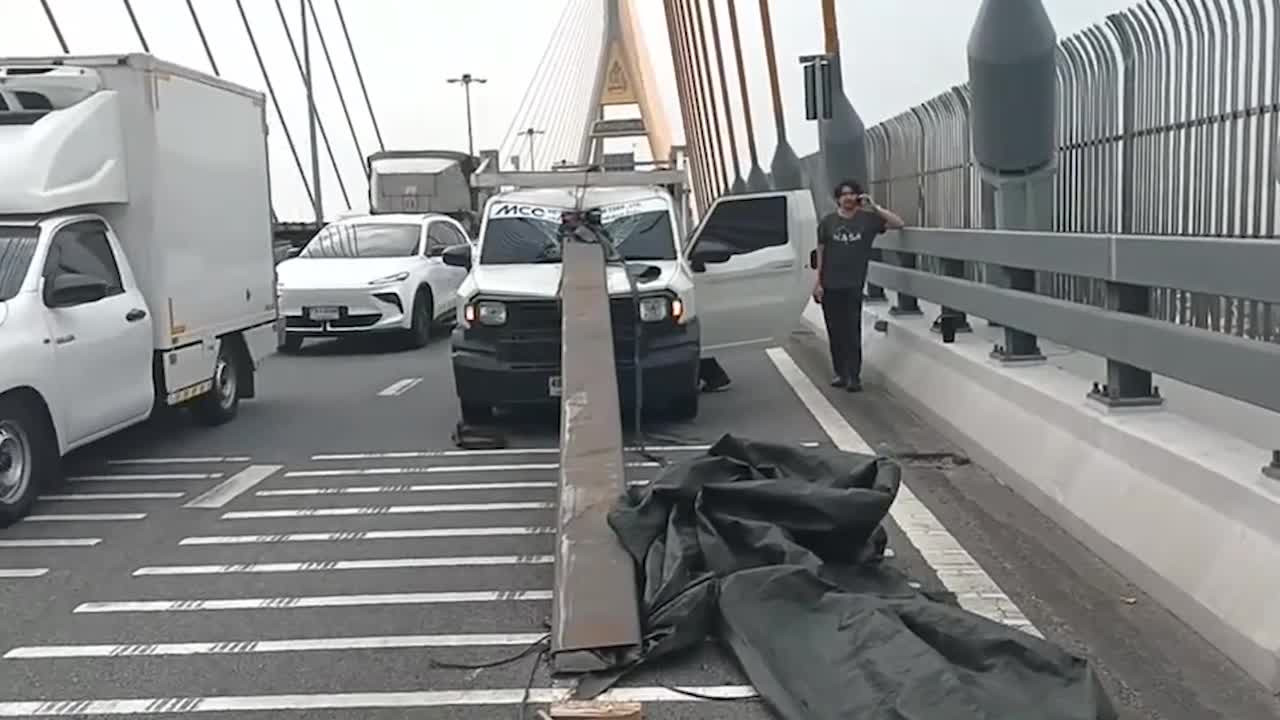 Heavy steel load slides through truck windshield after sudden braking ...