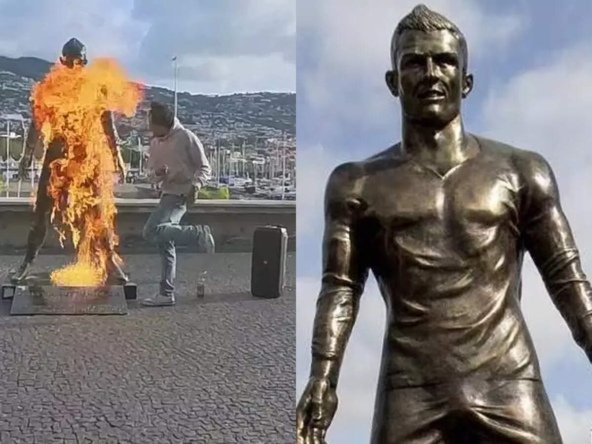 Cristiano Ronaldo statue set on fire outside CR7 museum in Portugal ...