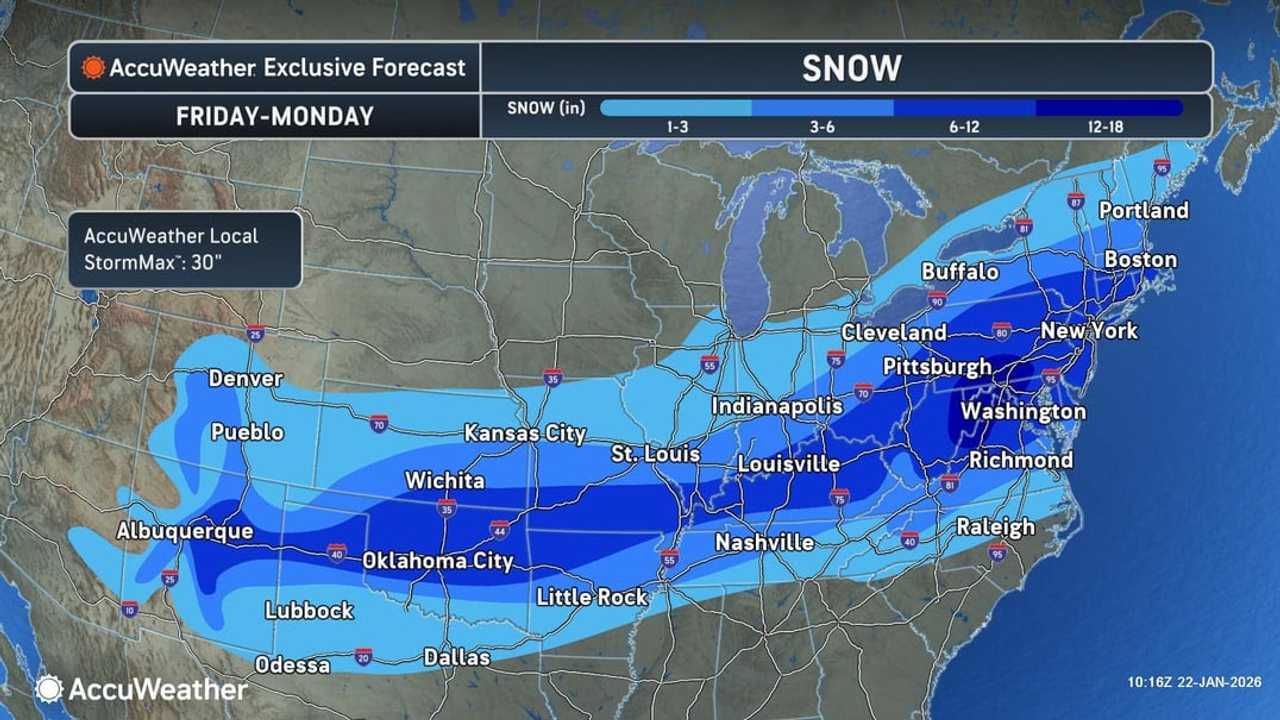 Northward track shift means higher snowfall totals for major storm ...
