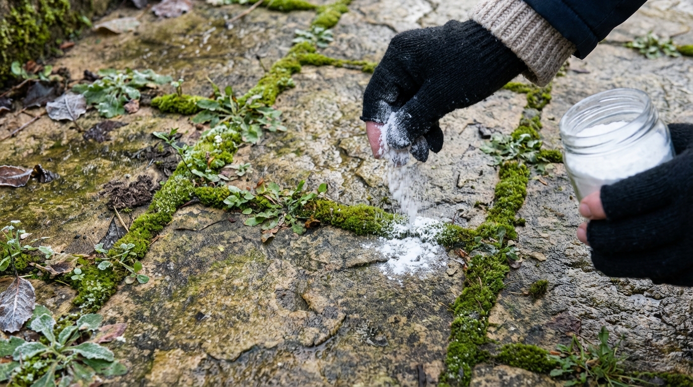 Terrasse envahie de mousse : oubliez l'eau bouillante, cette poudre ...